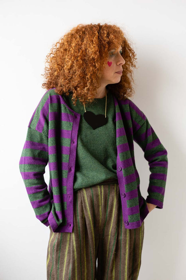 Daily cardigan - melanzana riga verde - Gaia Segattini Knotwear